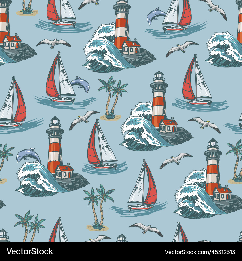 Sea elements colorful seamless pattern Royalty Free Vector