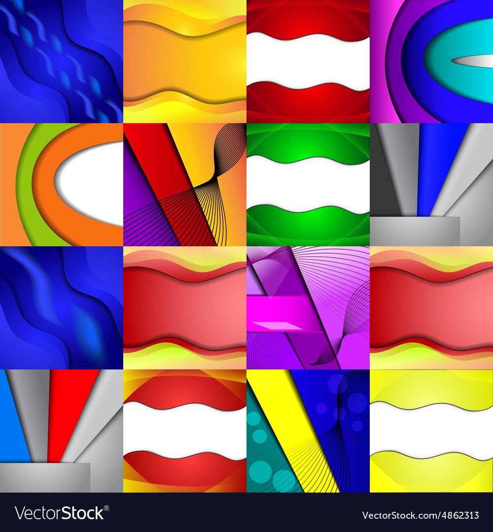 Set of sixteen different and colorful abstract Vector Image