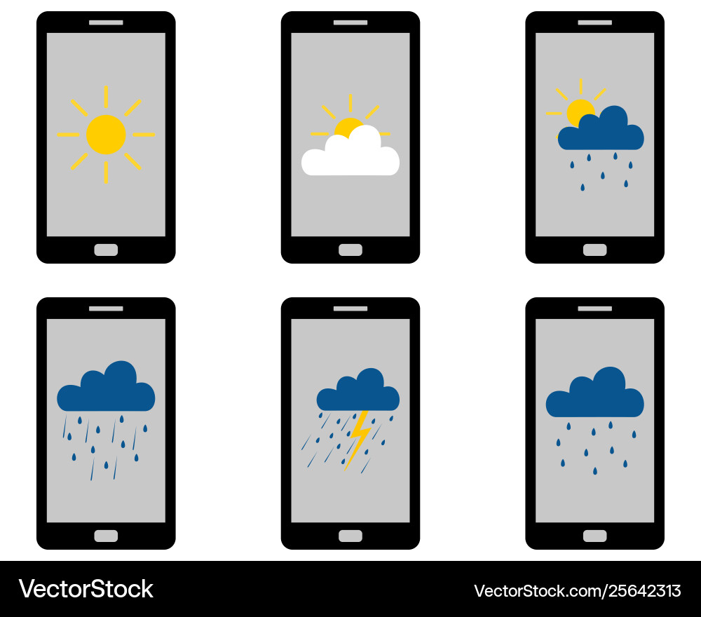 Various weathers symbols on smartphone Royalty Free Vector