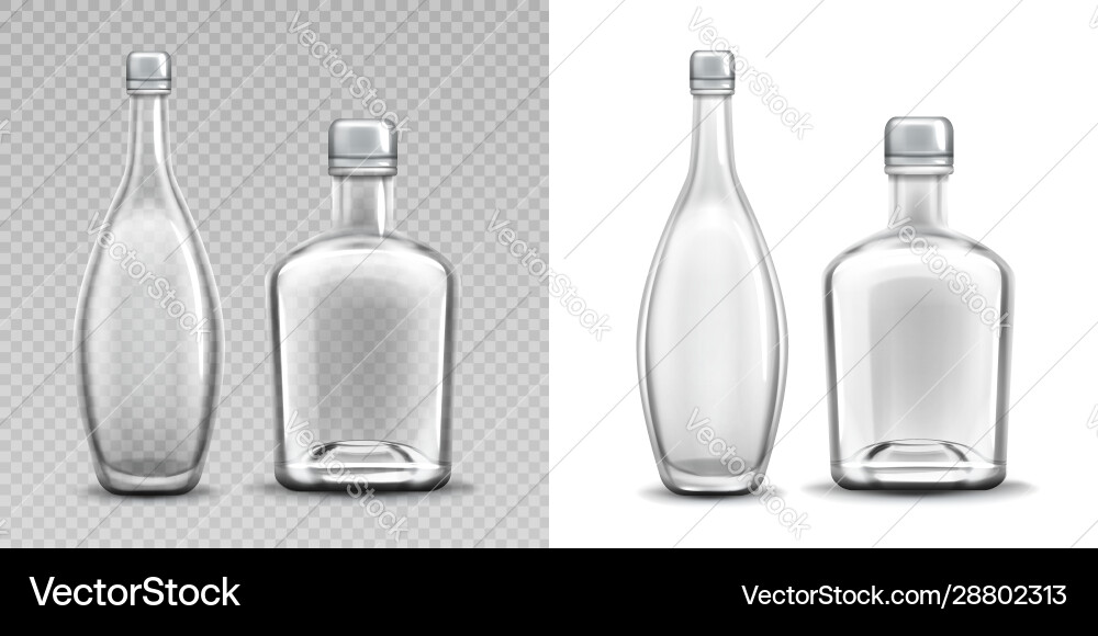 Vodka glass bottle realistic filled alcohol pack Vector Image