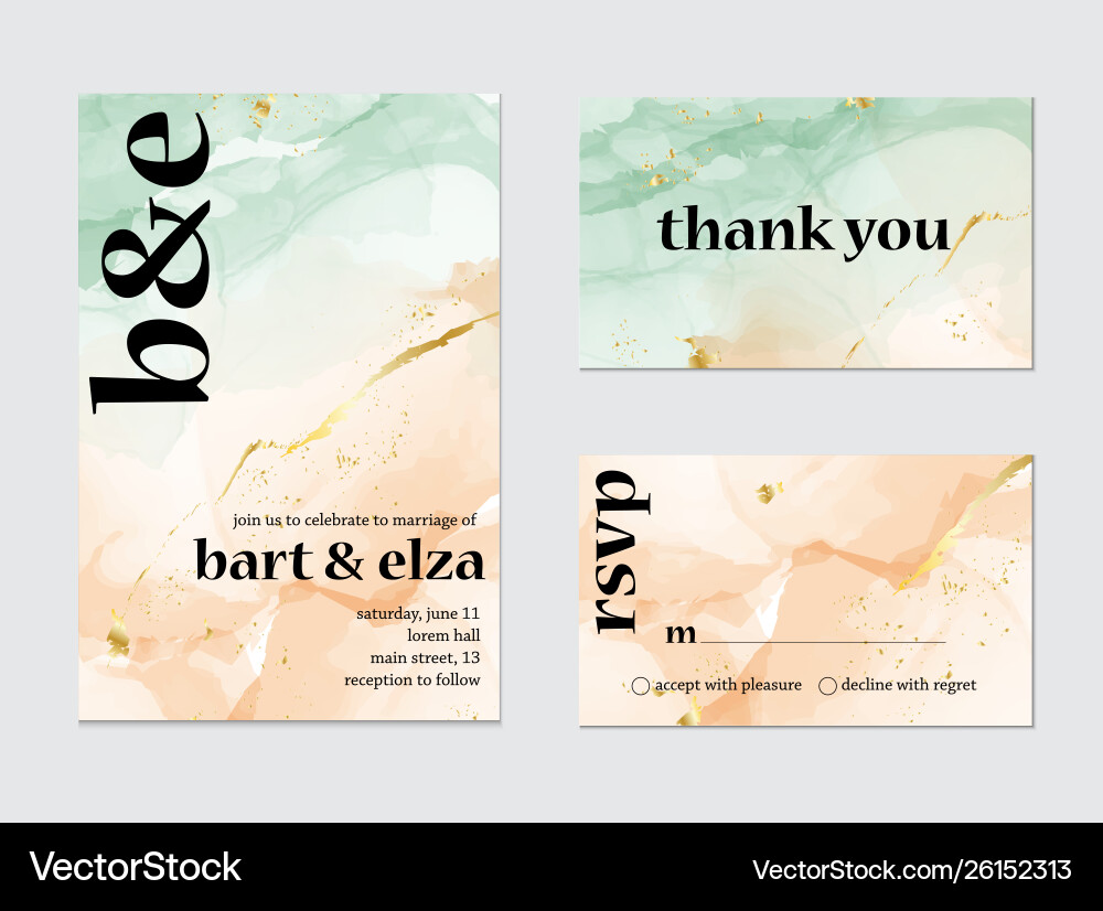 Wedding invitation alcohol ink card calligraphy Vector Image