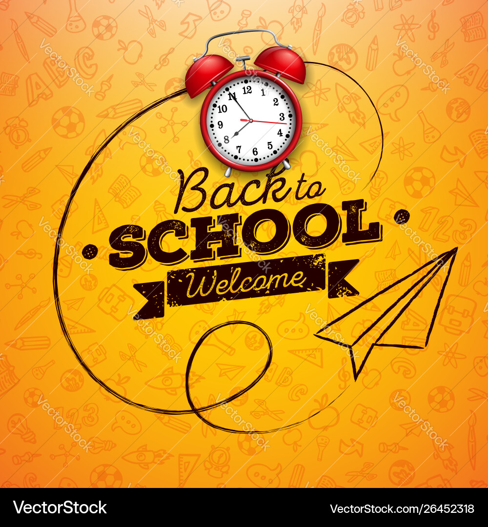 Back to school design with red alarm clock Vector Image