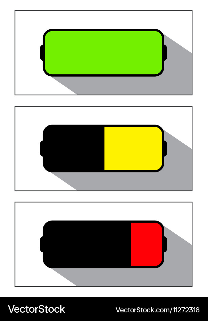 Battery life icons set flat design long Royalty Free Vector