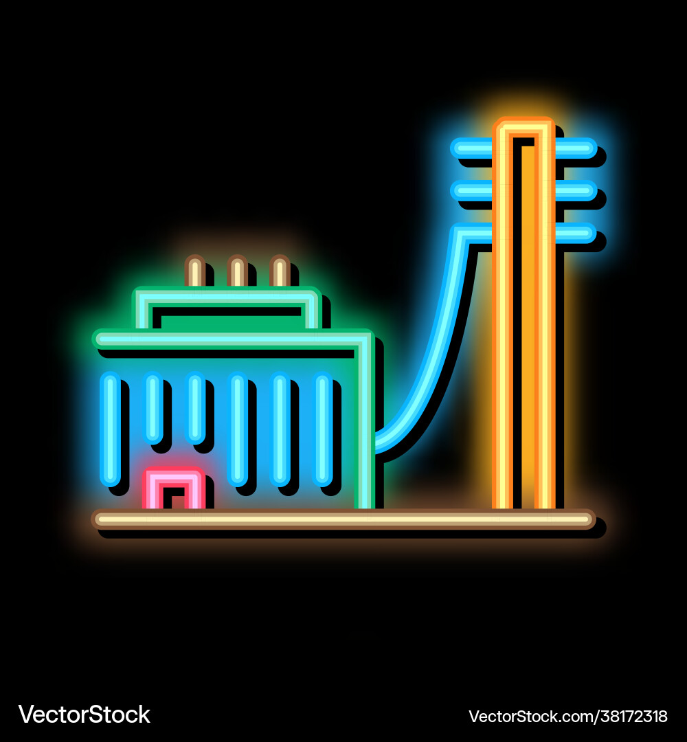Building connected electricity post neon glow icon