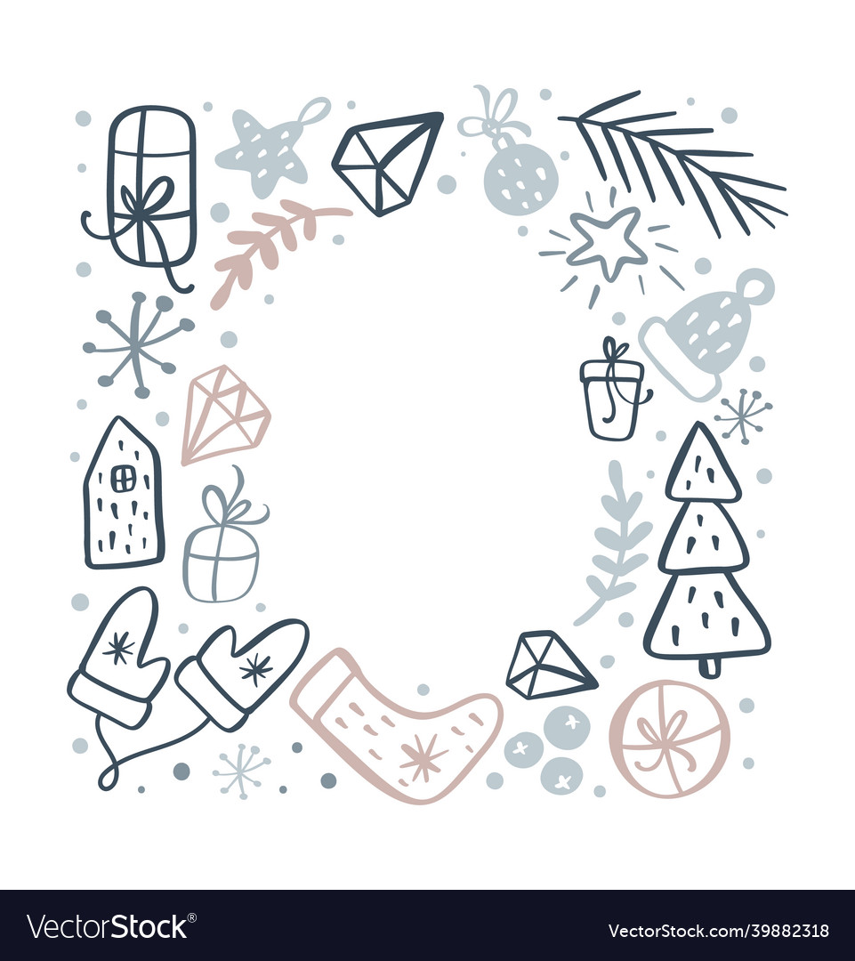Christmas square frame of xmas doodle scandinavian