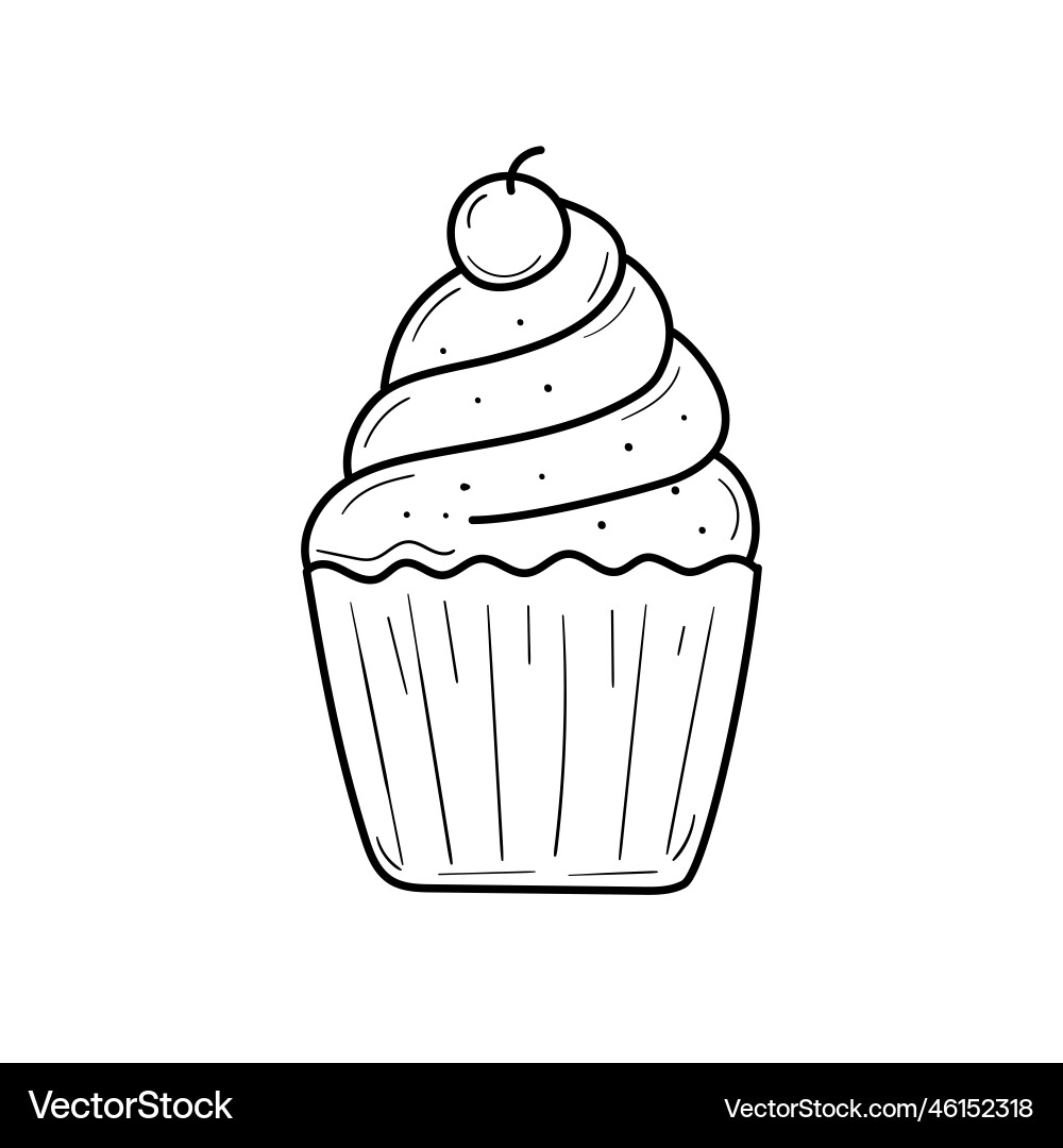 Cupcake in hand-drawn style isolated on white Vector Image