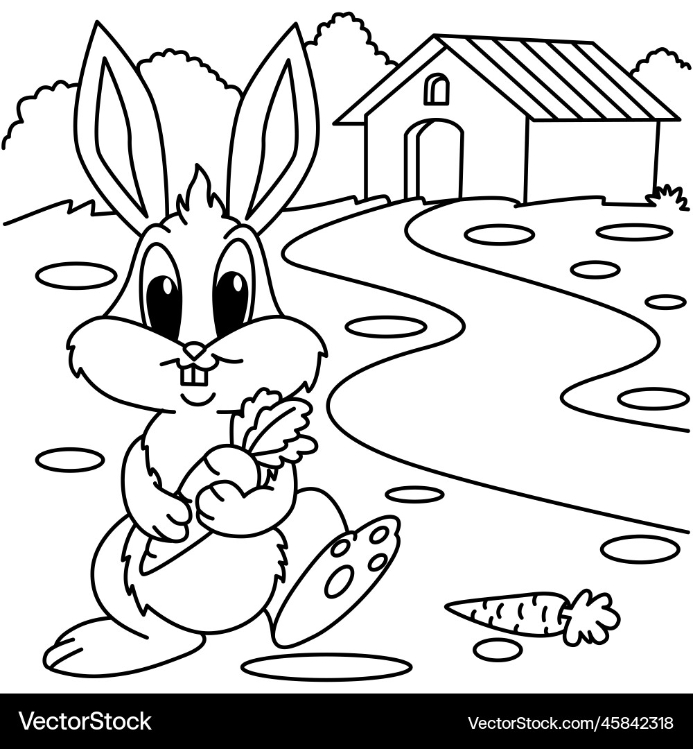 Funny rabbit cartoon coloring page Royalty Free Vector Image