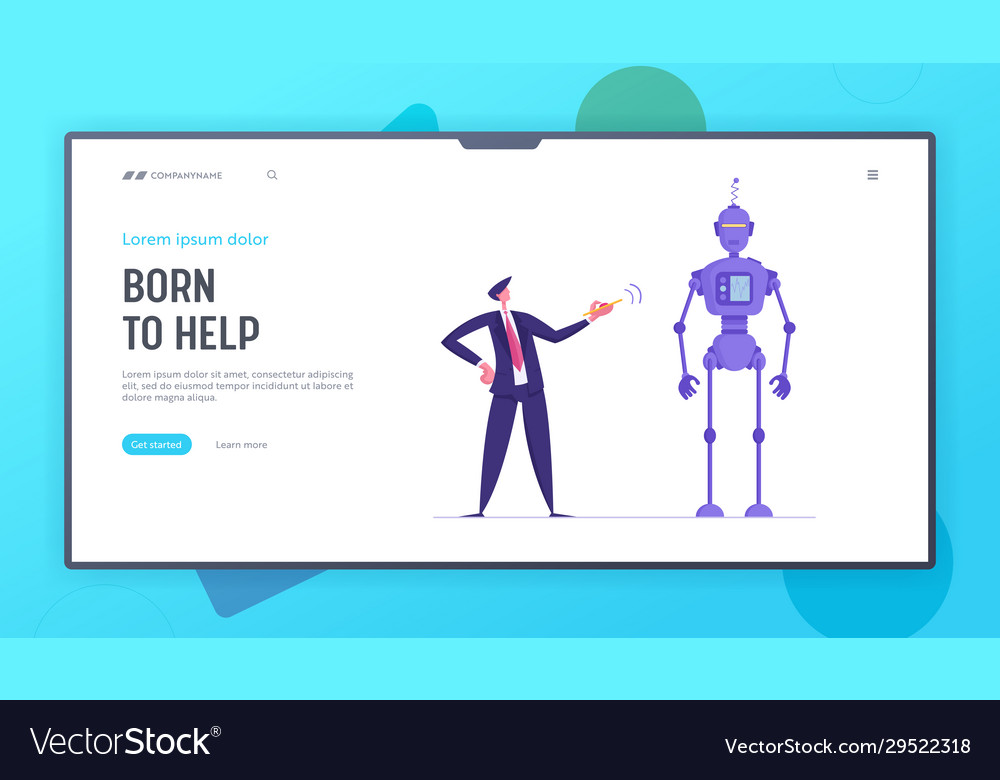 Human and robot website landing page businessman Vector Image