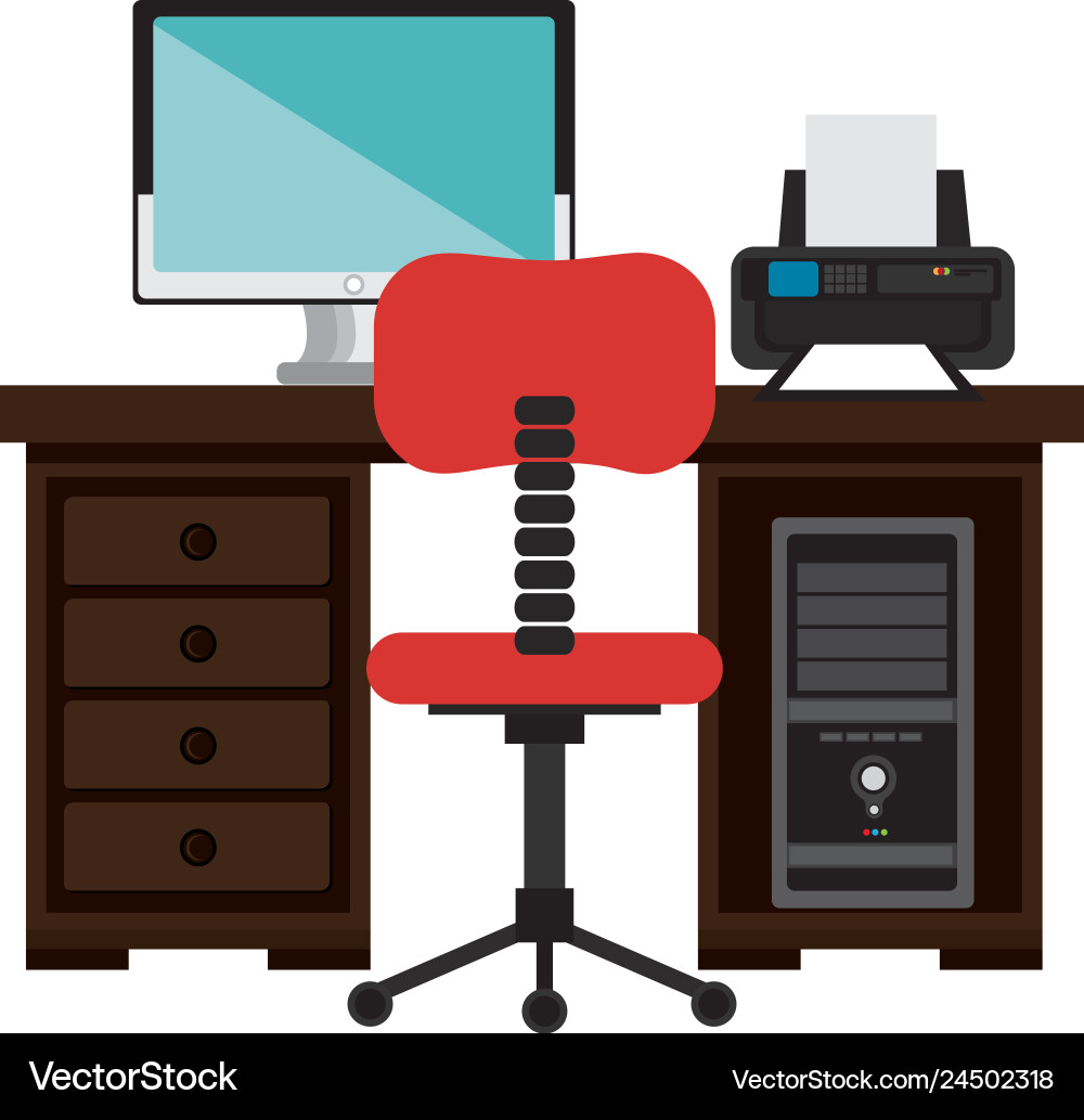 Office workplace with desk and desktop scene Vector Image