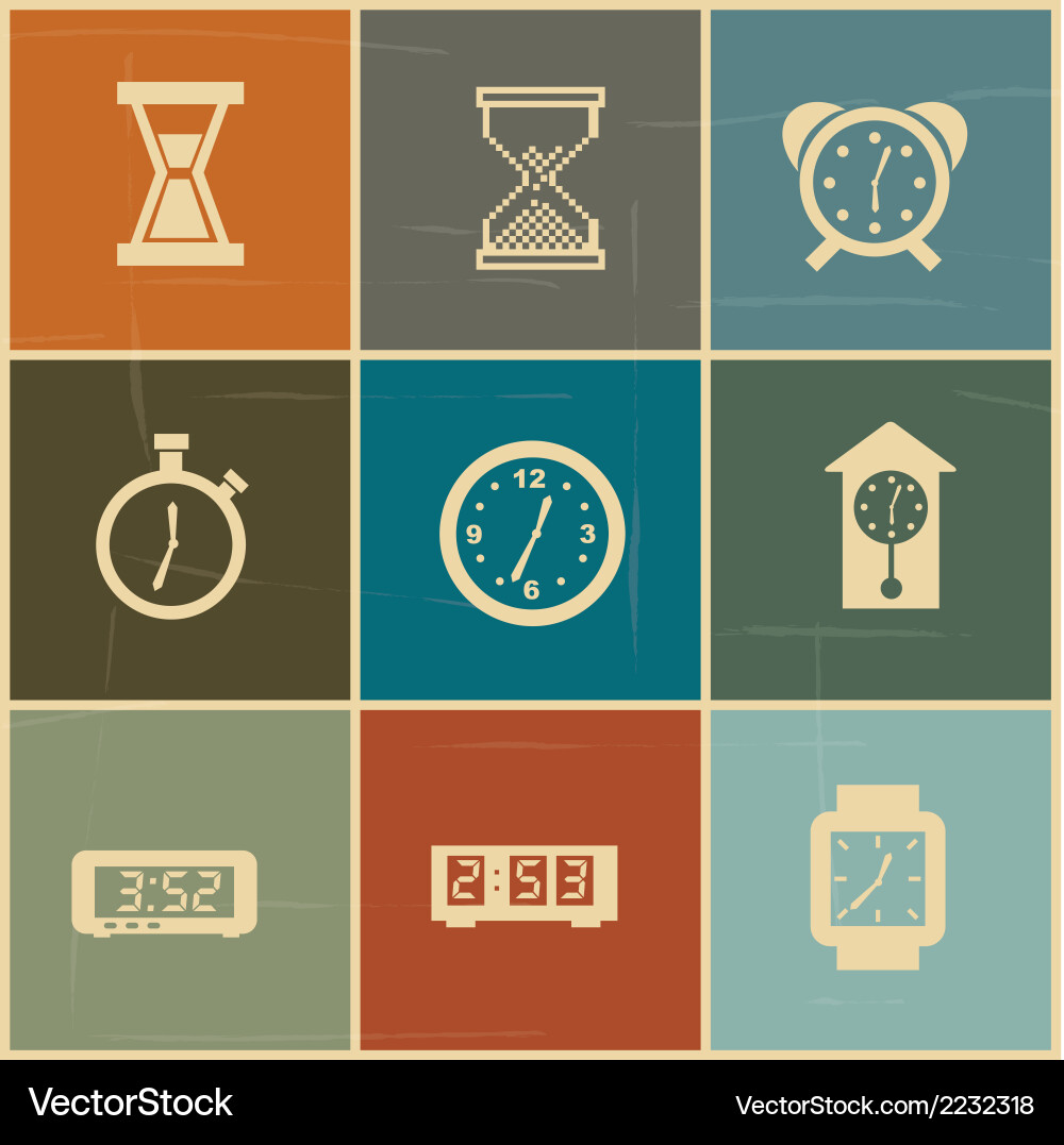Time icons over colors background Royalty Free Vector Image