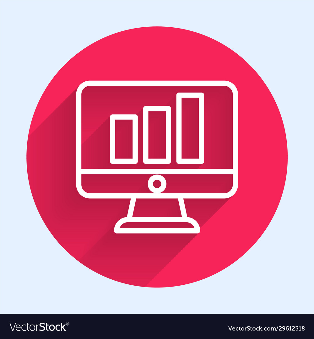 White line computer monitor with graph chart icon Vector Image