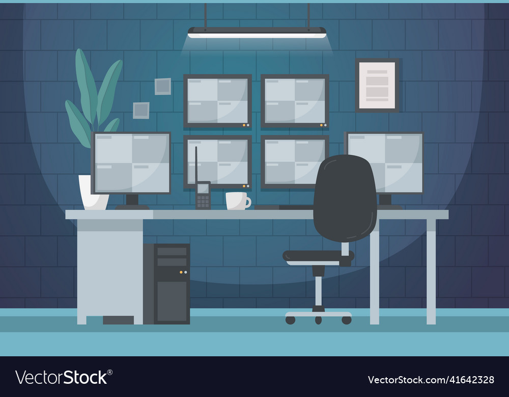 Cctv security workplace composition Royalty Free Vector Cctv security workplace composition Royalty Free Vector