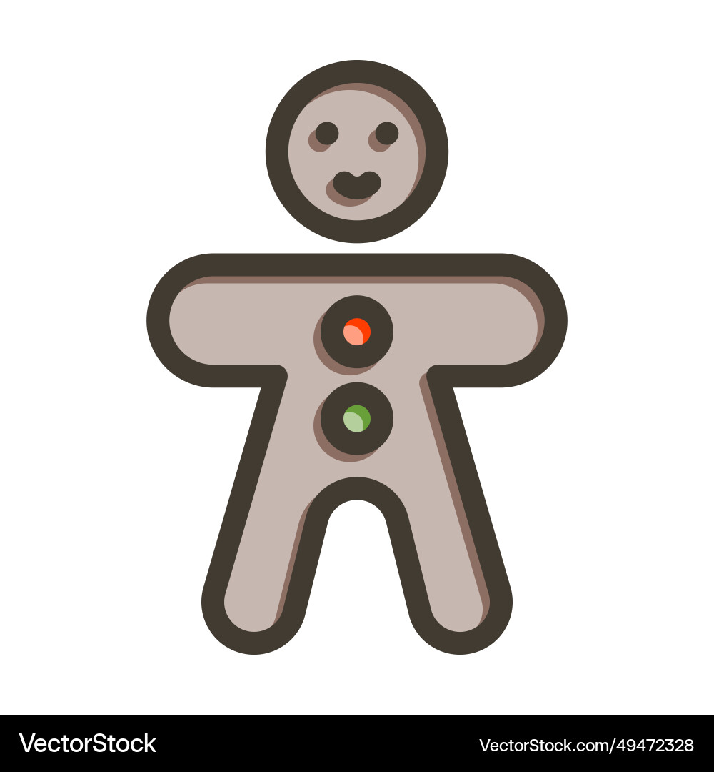 Gingerbread man thick line filled colors icon Vector Image
