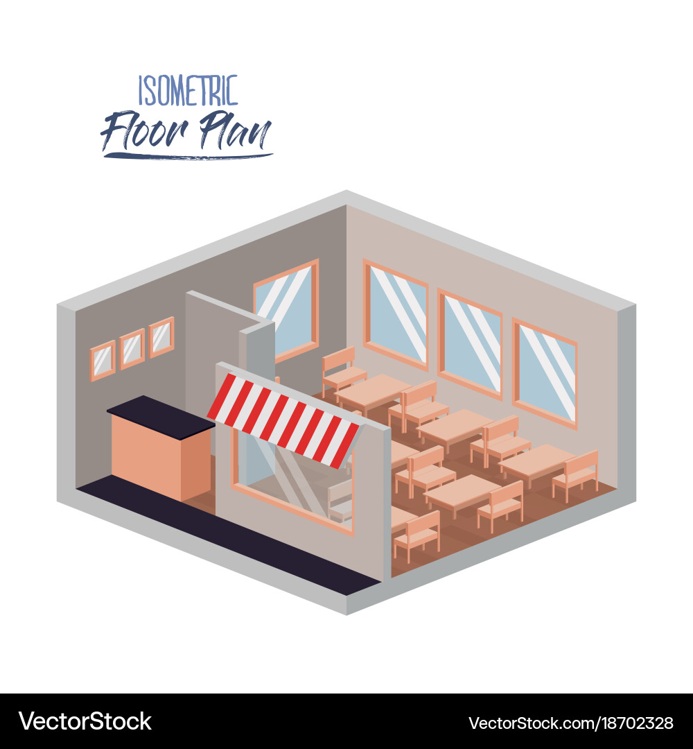 Isometric floor plan of restaurant interior set Vector Image