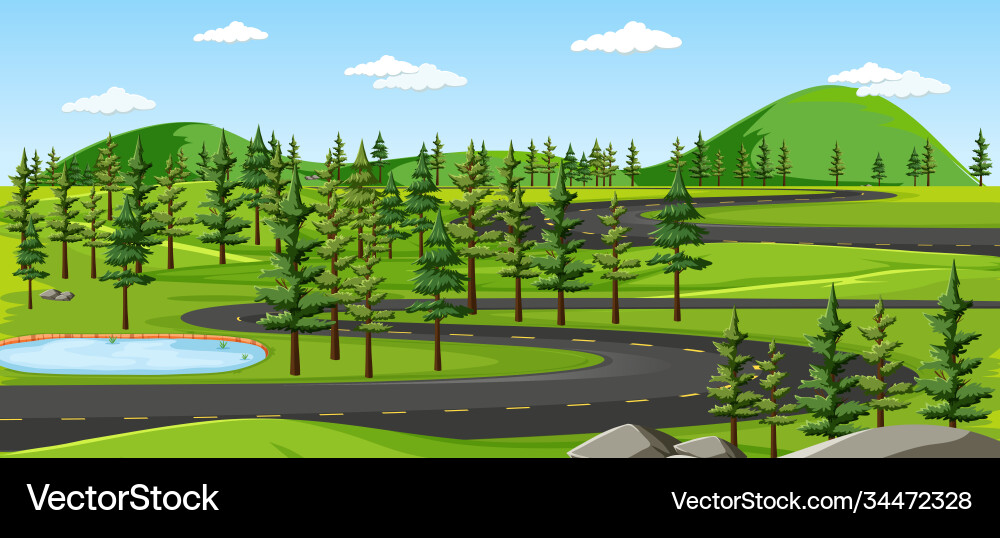 Long road in nature landscape scene Royalty Free Vector