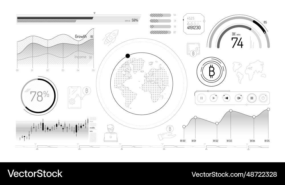 Set of infographic elements about bitcoin growth Vector Image