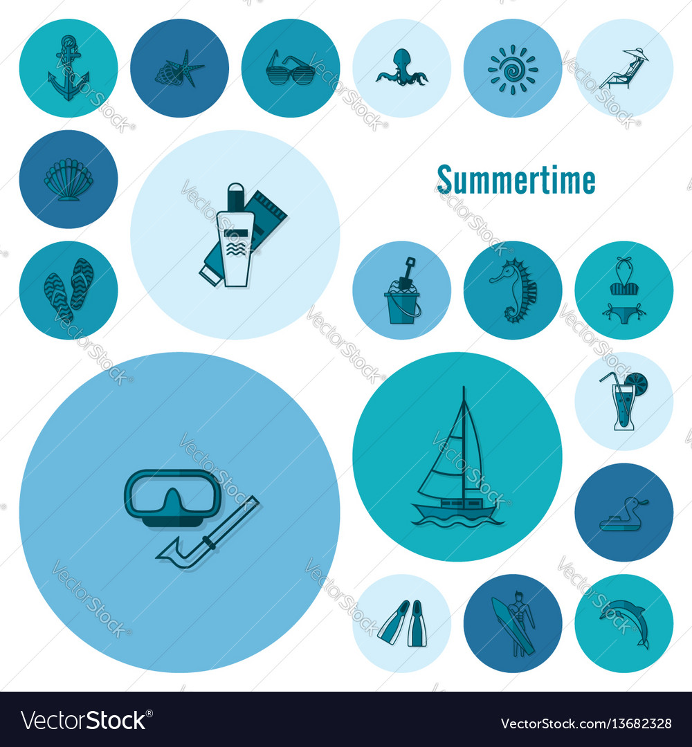 Summer and beach simple flat icons Royalty Free Vector Image