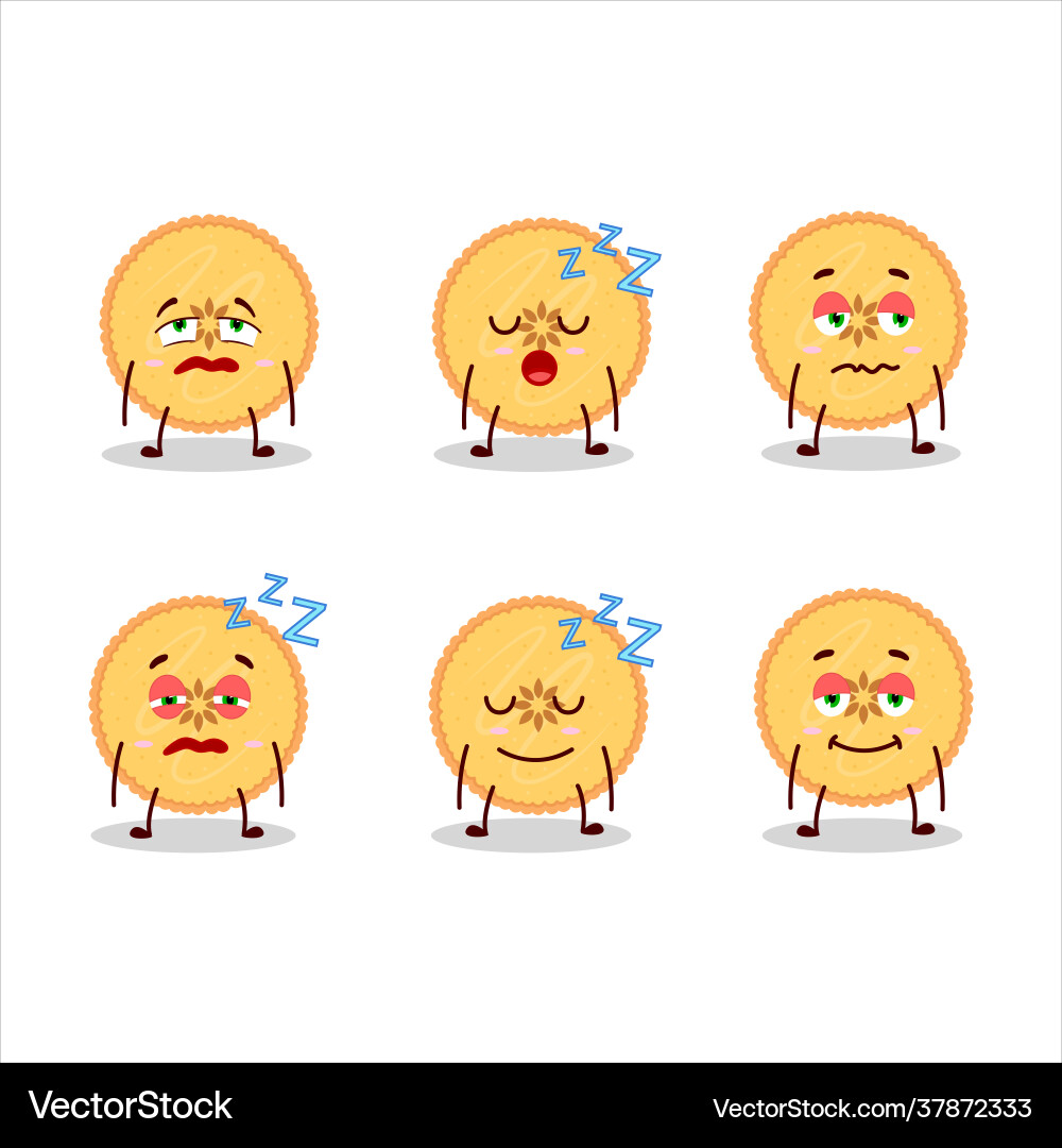 Cartoon character savory pie with sleepy Vector Image