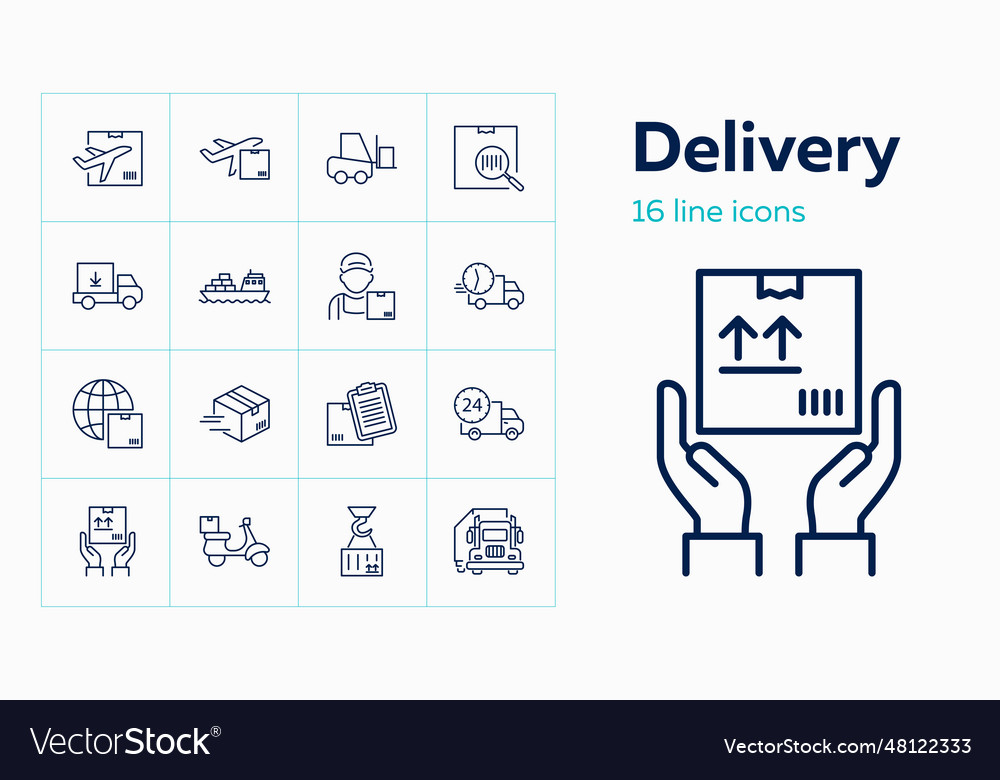 Delivery line icon set Royalty Free Vector Image