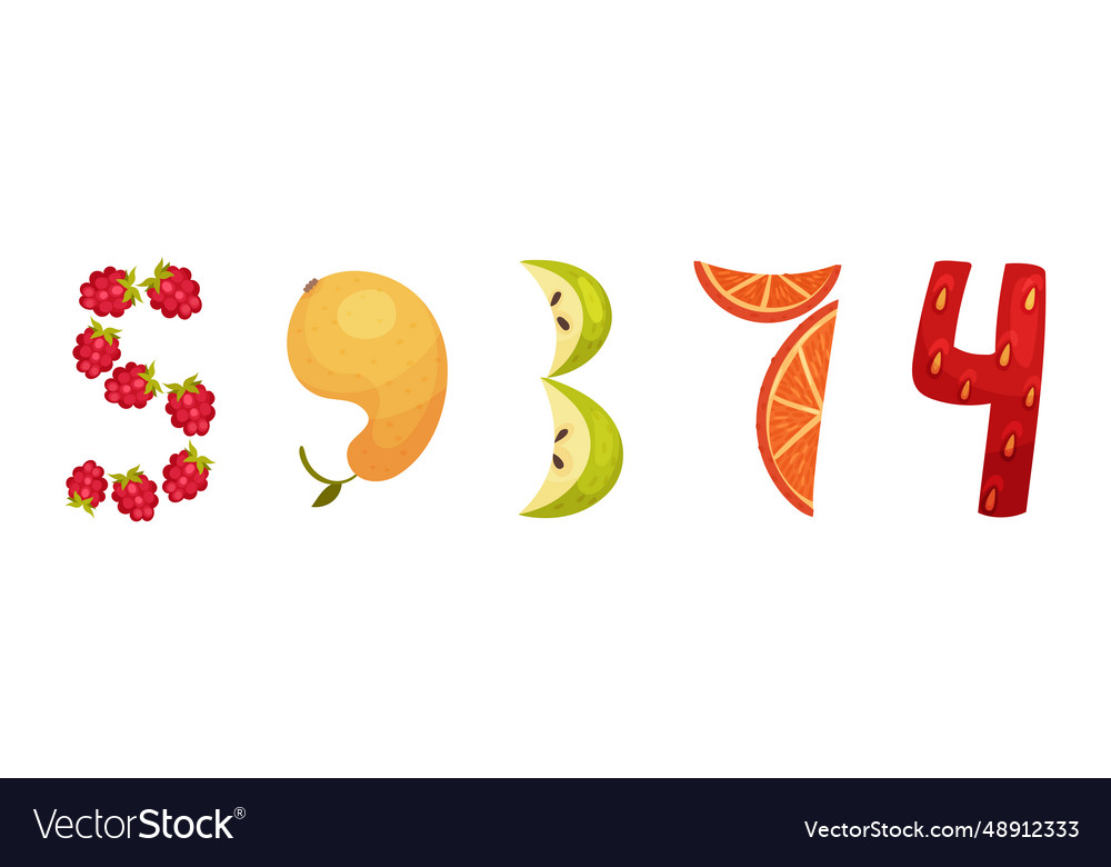 Fruit numbers and numeral for counting set Vector Image