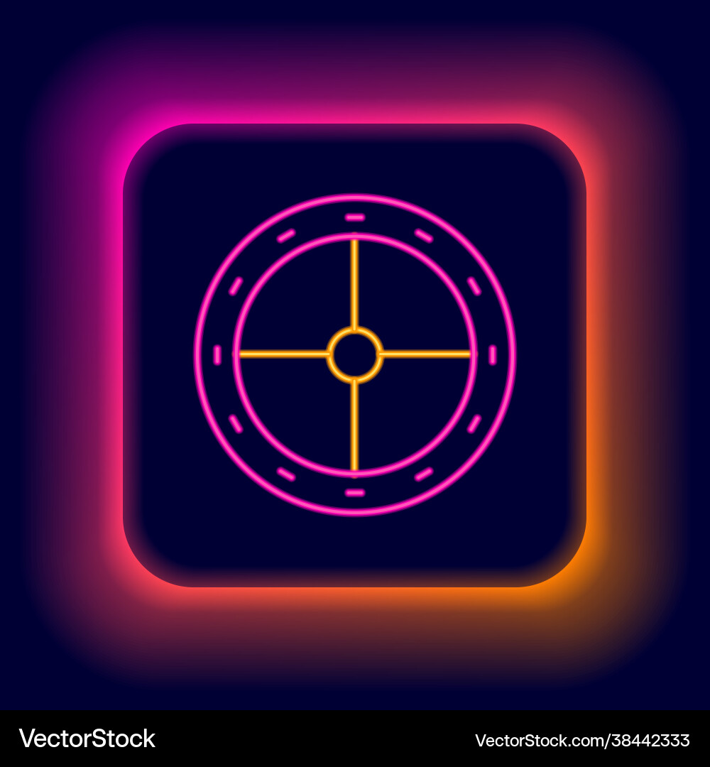 Glowing neon line round wooden shield icon Vector Image