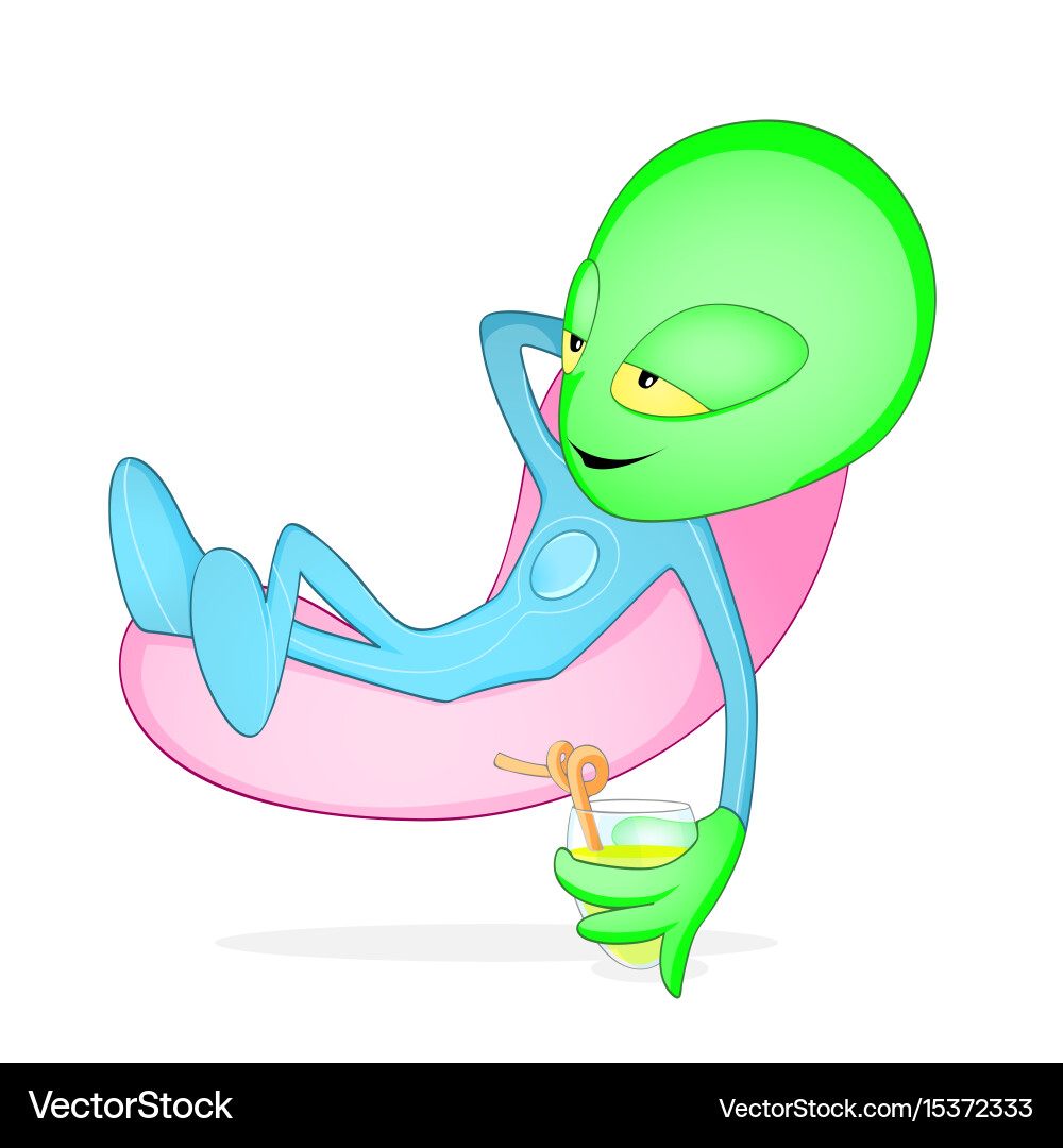 Green alien relaxing in levitating chair Vector Image