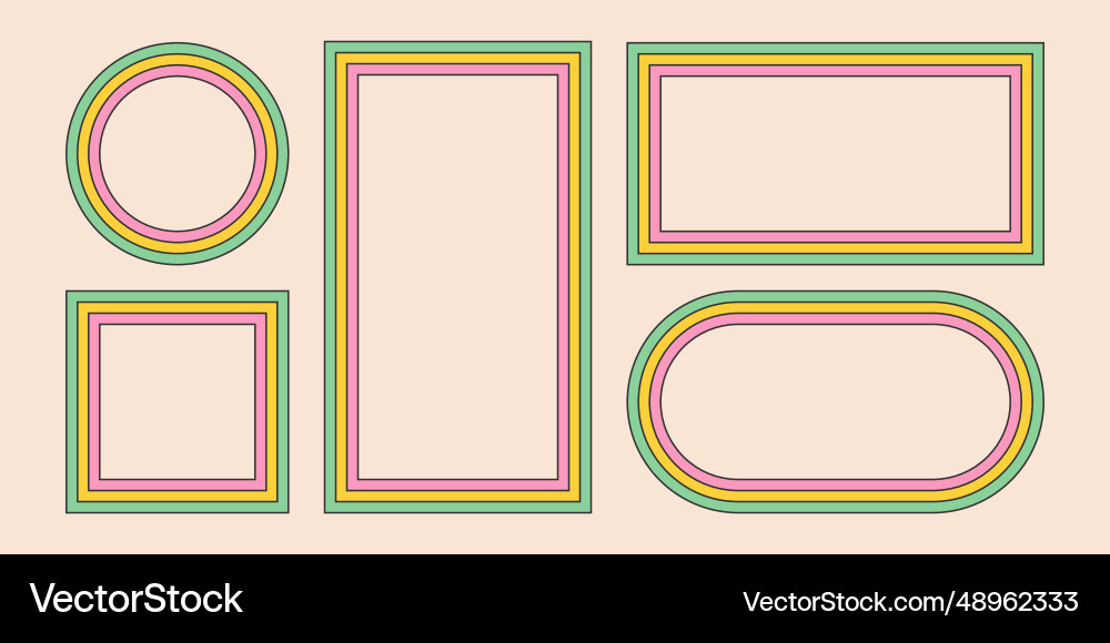 Groovy rainbow frames in 1970s hippie style Vector Image