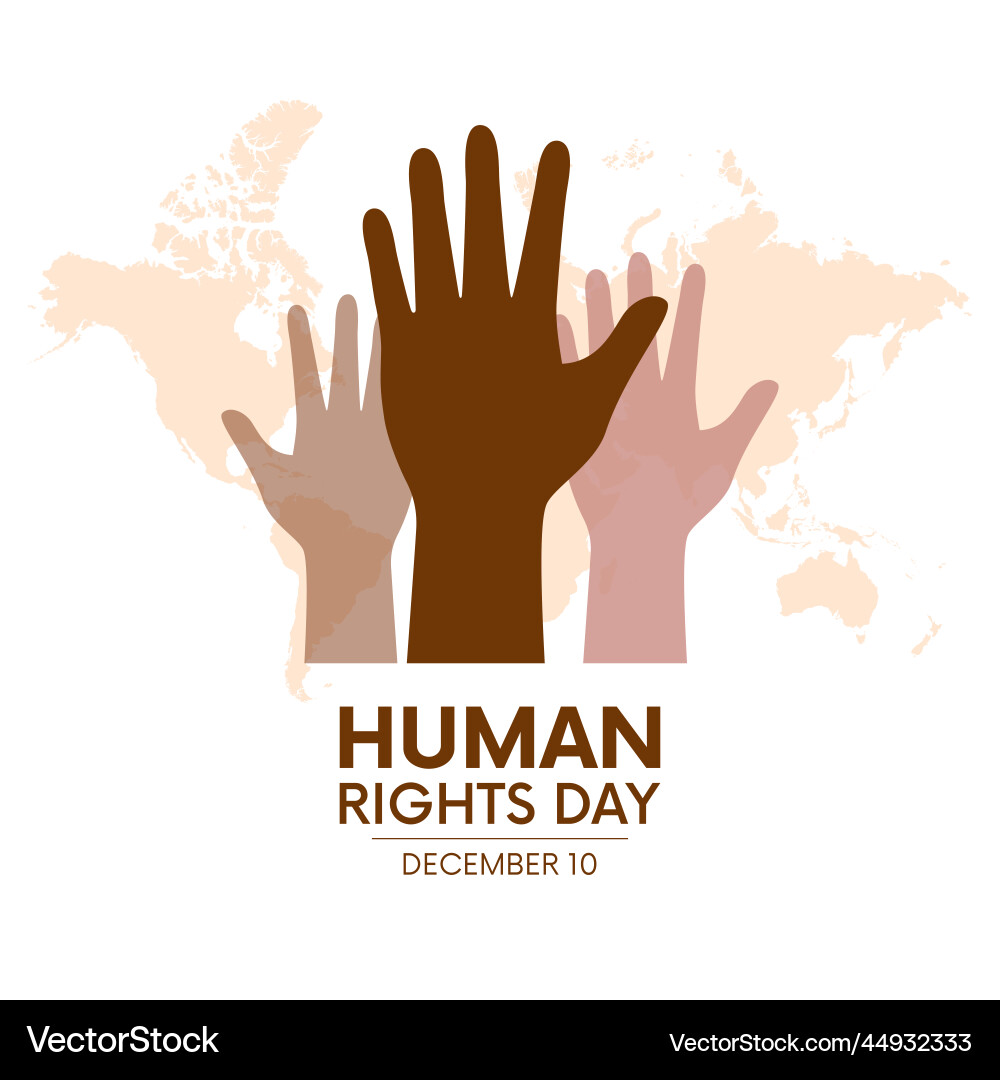 Human rights day poster with raised hands icon Vector Image