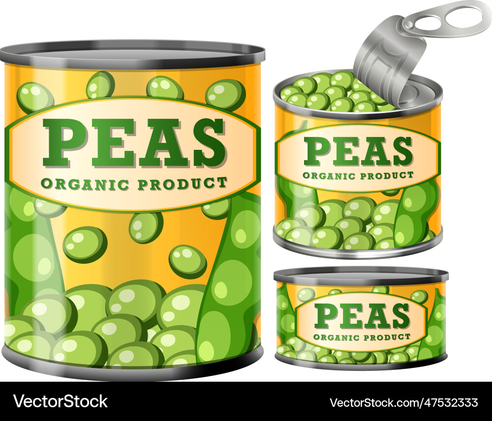 Organic pea food cans collection Royalty Free Vector Image