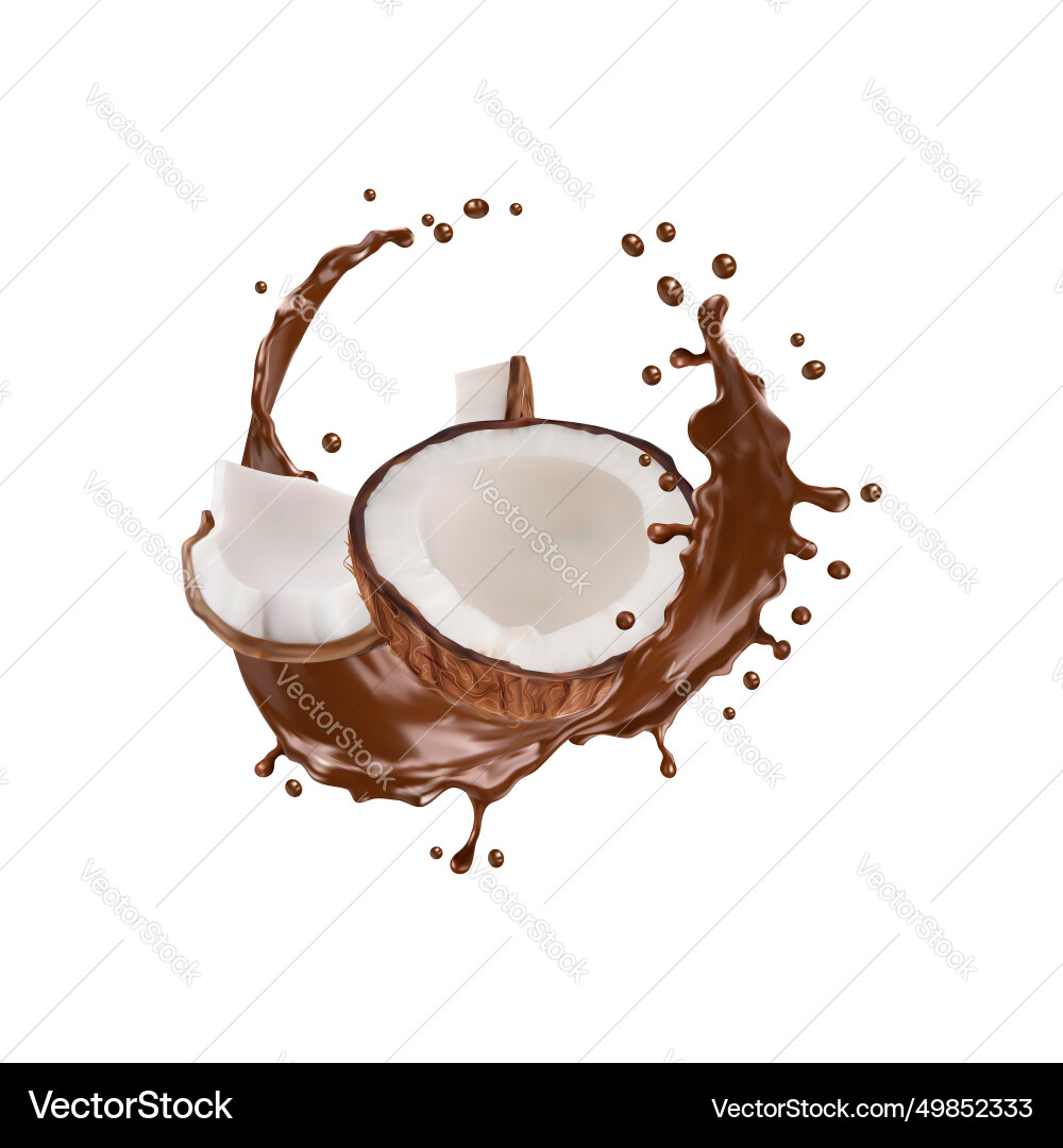 Realistic chocolate yogurt cream with coconut Vector Image