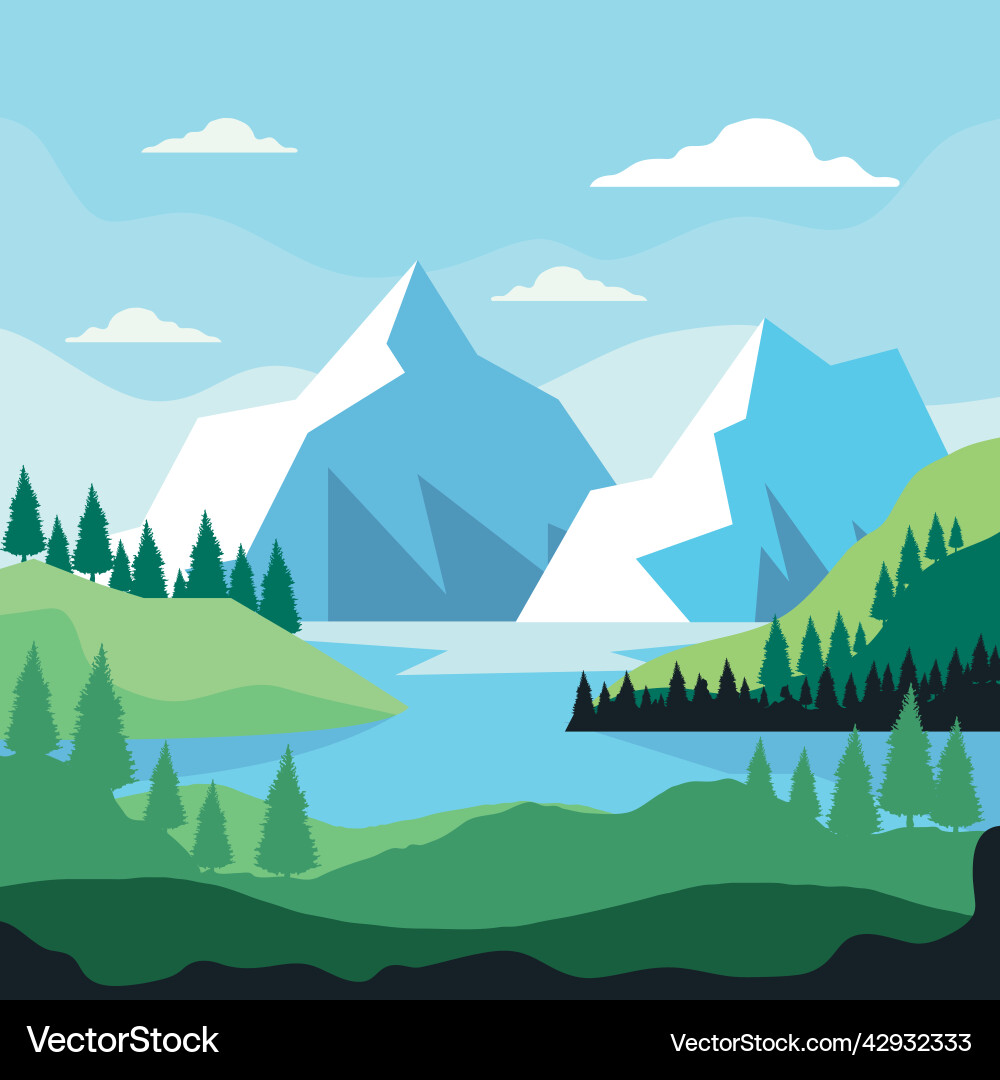 River and mountains landscape Royalty Free Vector Image