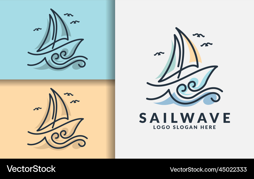 Sail wave logo design creative sailboat on ocean Vector Image