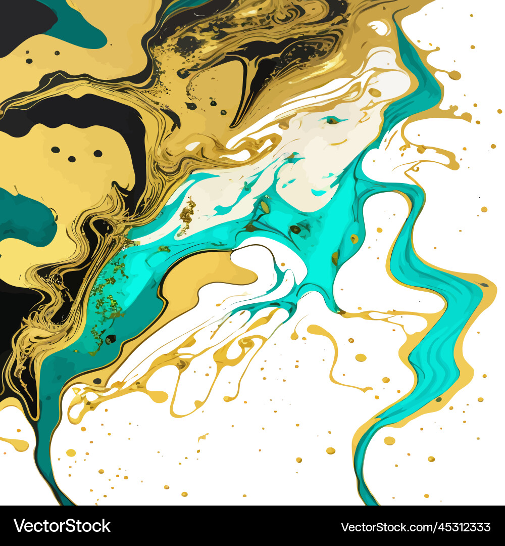 Turquoise black gold alcohol ink texture Vector Image