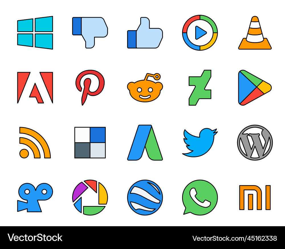 20 social media icon pack including twitter Vector Image
