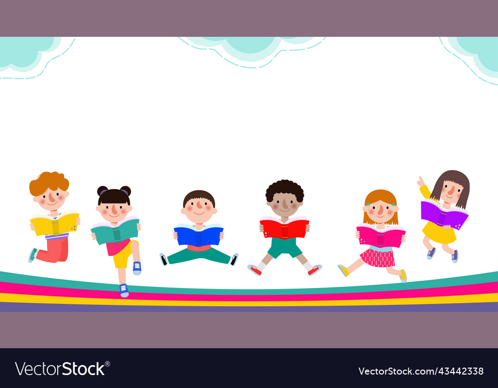Back to school with school kids reading book Vector Image