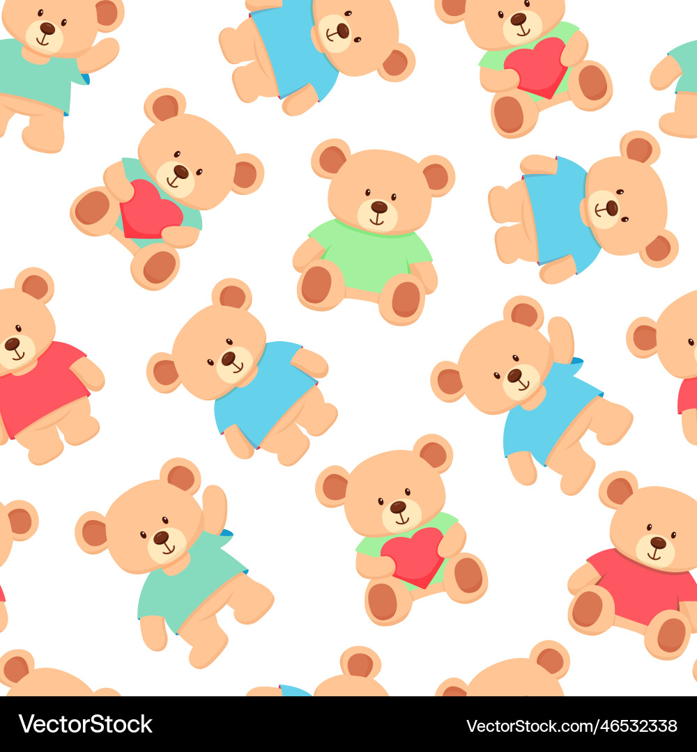 Seamless pattern cute bear toy in blue green Vector Image