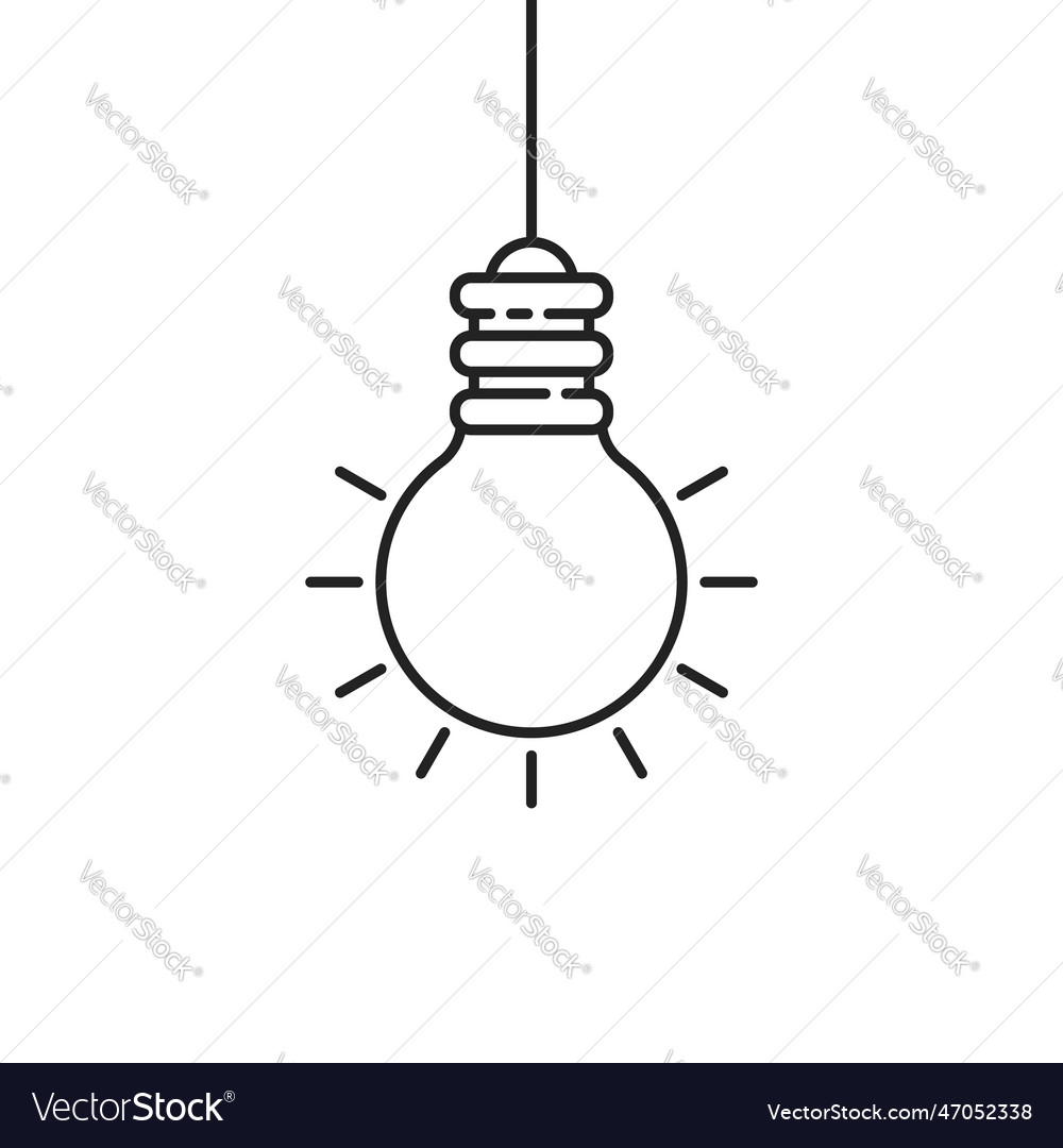 Simple black hanging thin line light bulb Vector Image