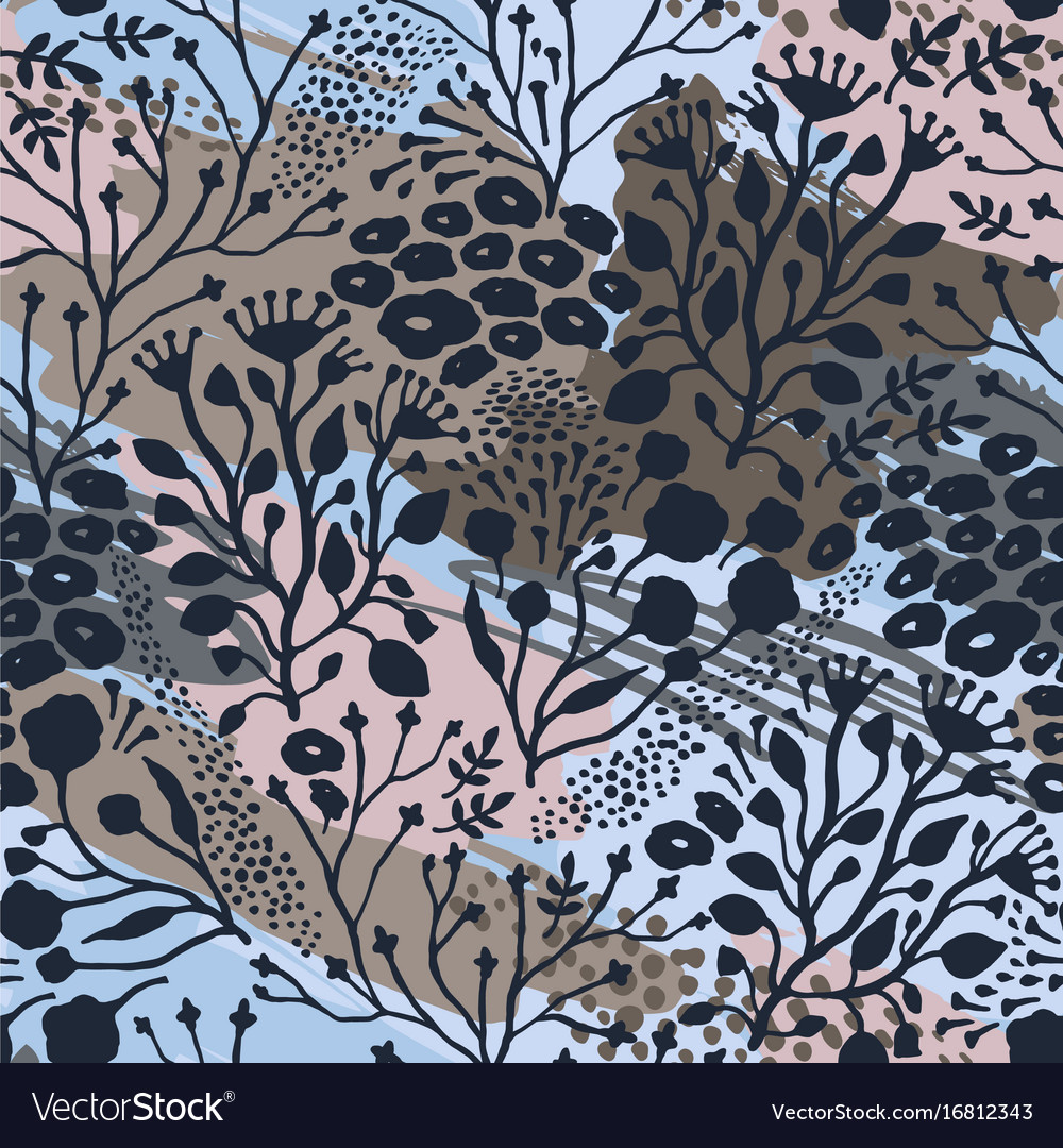 Abstract floral seamless pattern with trendy hand Vector Image Abstract floral seamless pattern with trendy hand Vector Image