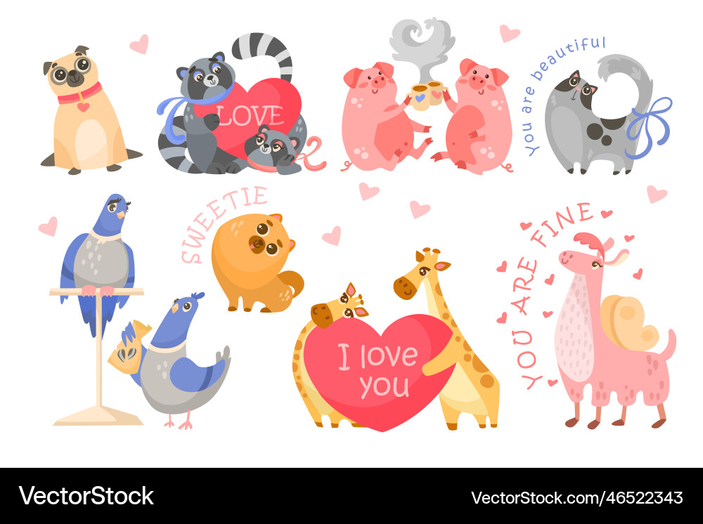 Animal cartoon characters as couples Royalty Free Vector