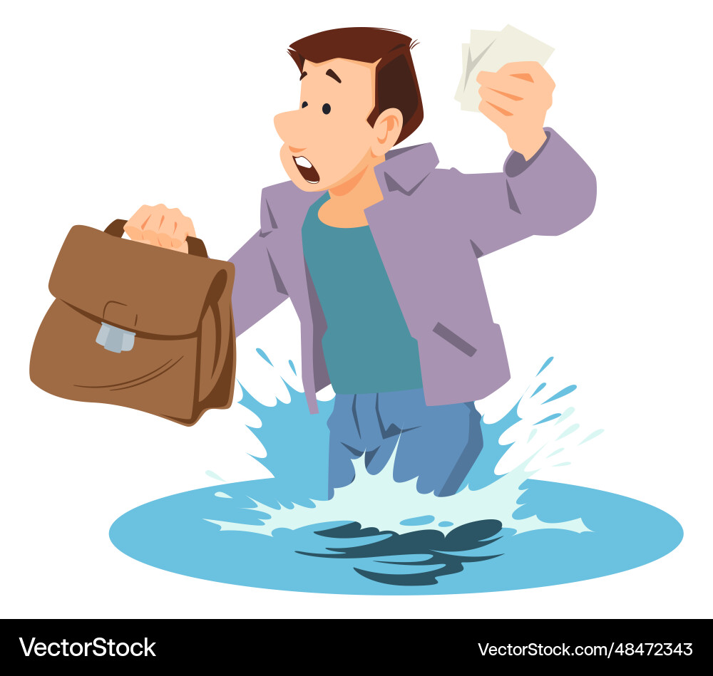 Business man sinking holding briefcase in hands Vector Image