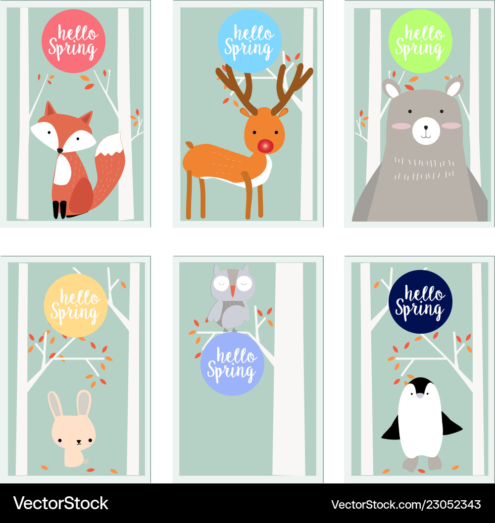 Cute animal cartoon in spring time Royalty Free Vector Image