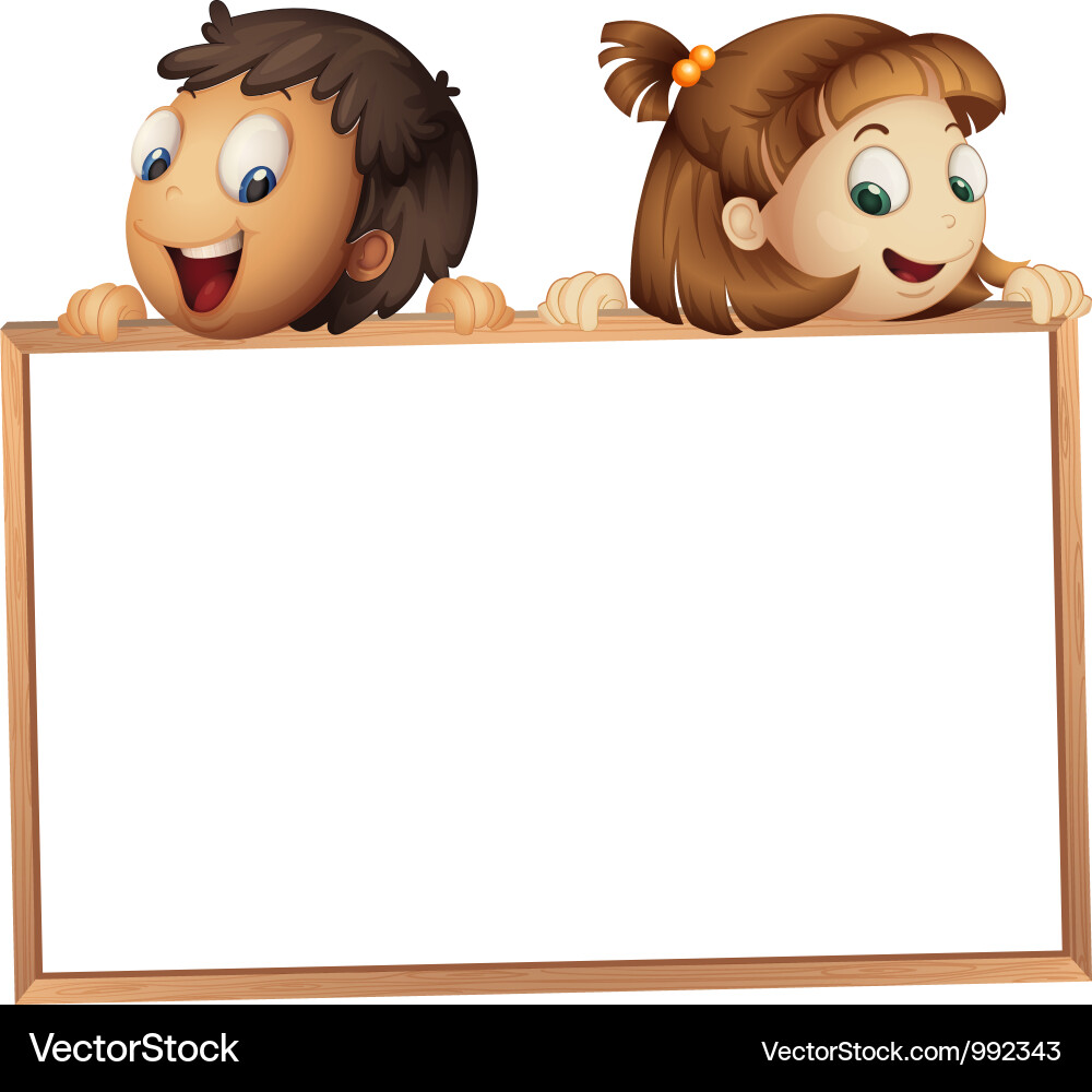 Kids holding wooden frame Royalty Free Vector Image