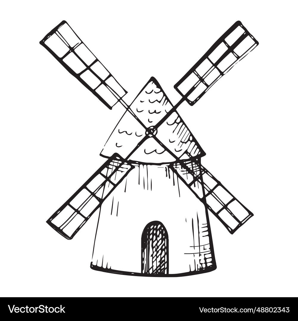 Mill hand drawn vintage windmill with engraving Vector Image