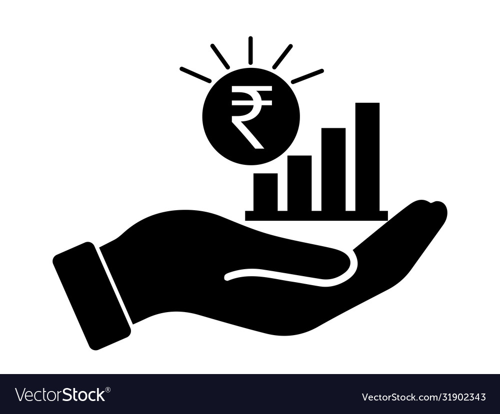 Palm out inr indian rupee growth bar chart black Vector Image Palm out inr indian rupee growth bar chart black Vector Image