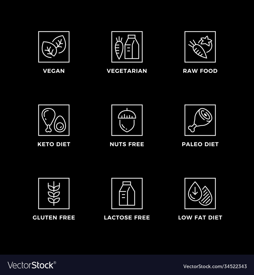 Set icons and badges for healthy diets Royalty Free Vector