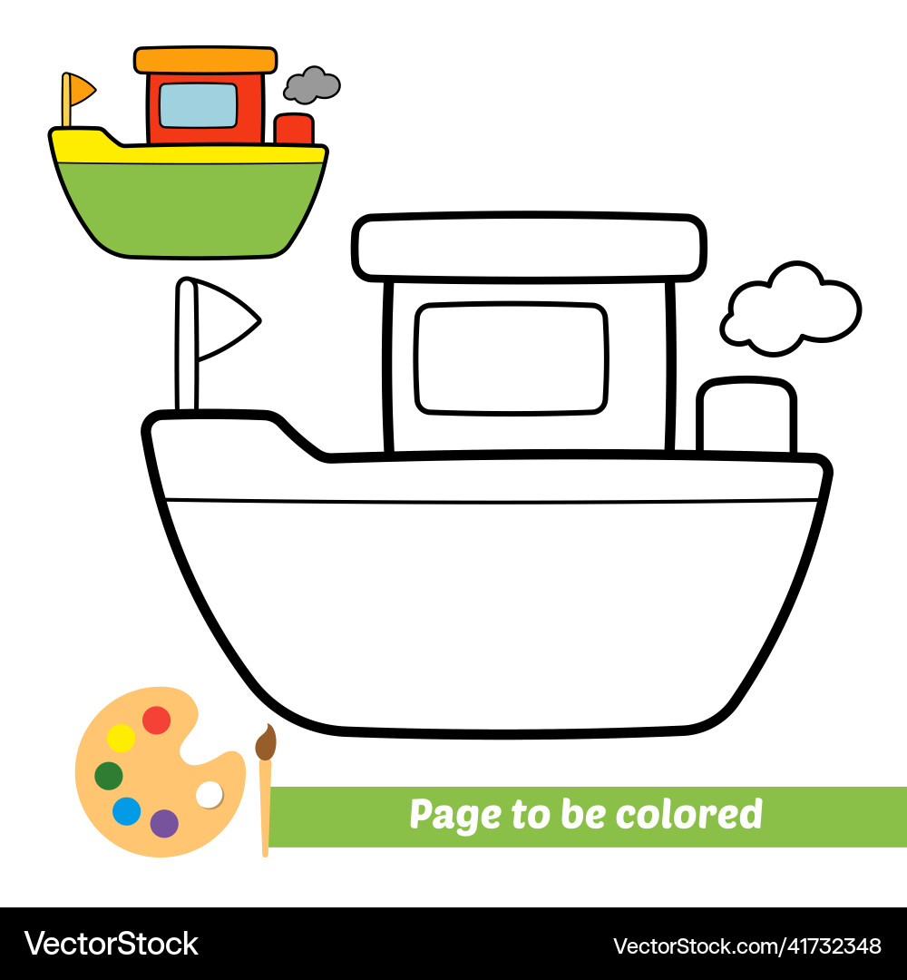 Coloring book for kids boat Royalty Free Vector Image