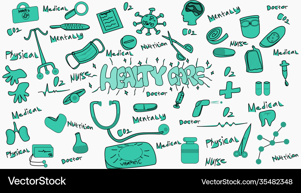 Doodle art with concept health Royalty Free Vector Image