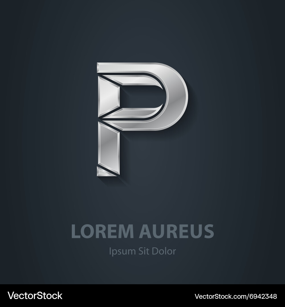Letter p elegant silver font template for company Vector Image