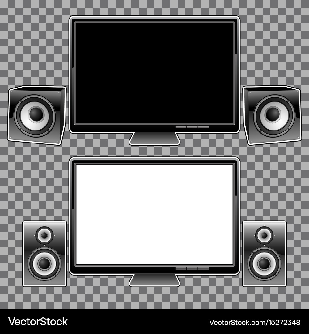 Monitors and speakers on a checkered background Vector Image