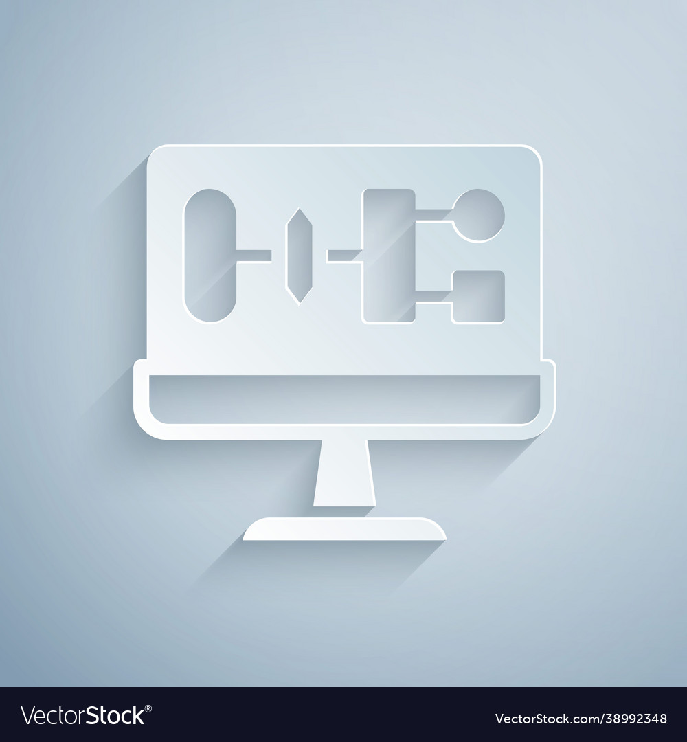 Paper cut algorithm icon isolated on grey Vector Image